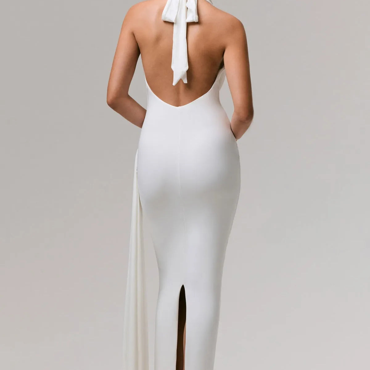 Timeless Sculpted Drape Gown Cowl Halter Ruched Sash Trailing Drape fo ...