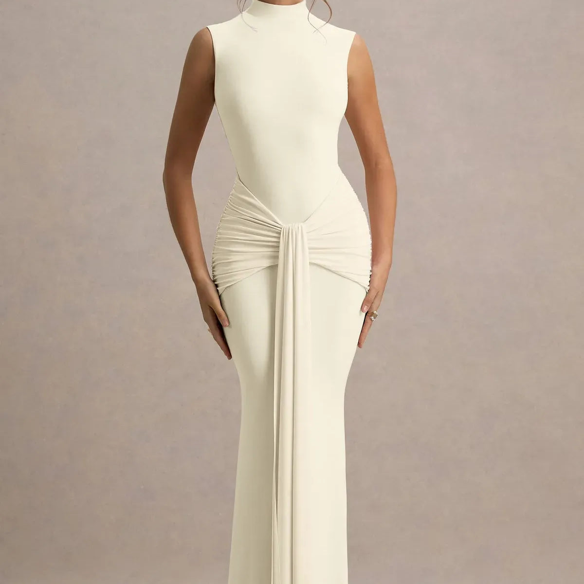 Timeless Sculpted Prom Dresses High Neck Ruched Sash Mermaid Fit for C ...